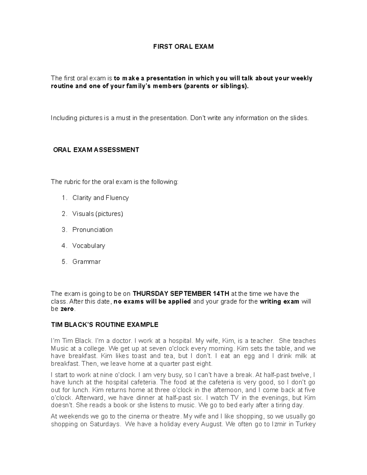 First ORAL EXAM 2nd semester - FIRST ORAL EXAM The first oral exam is ...