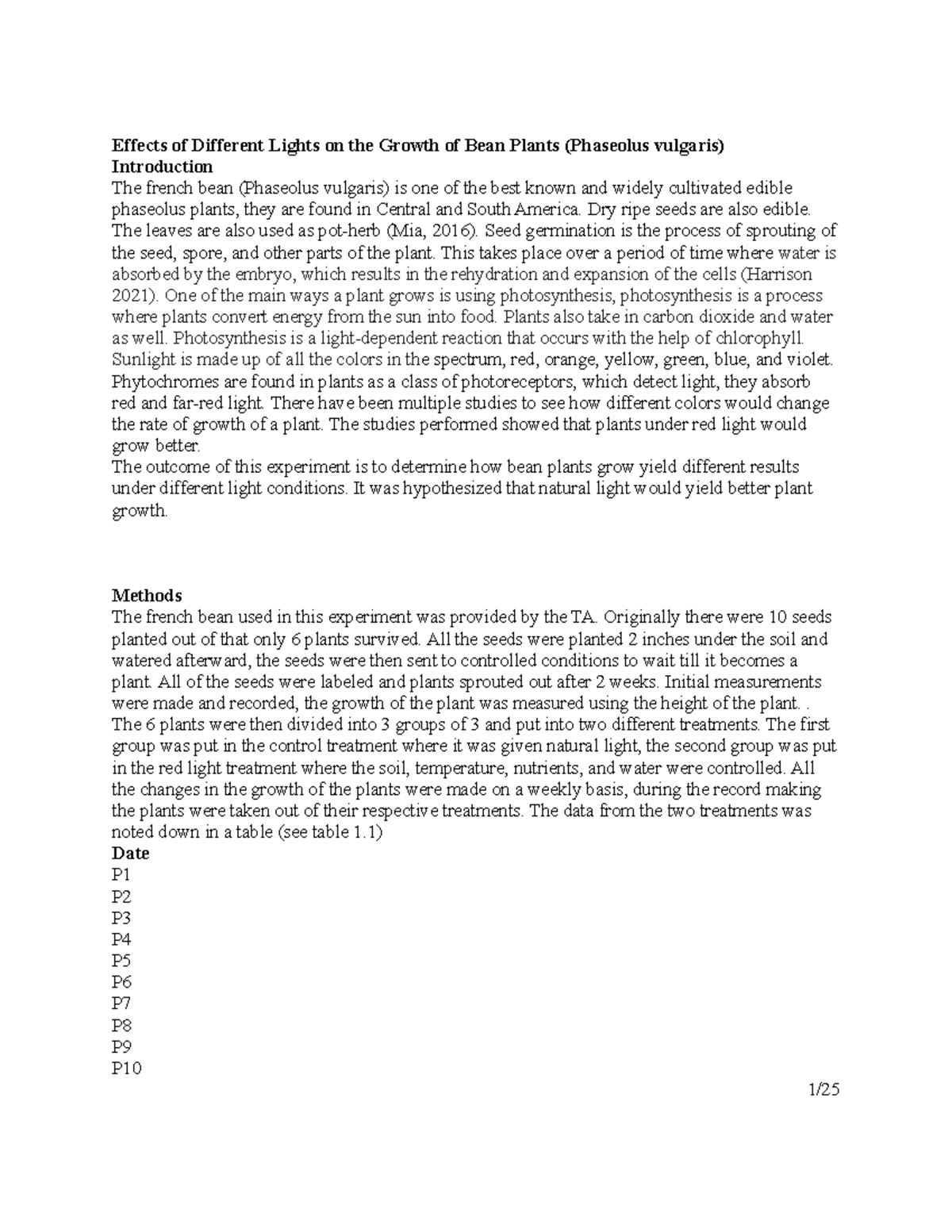 BI 222 Individual Introduction and Methods Rough Draft - Effects of ...