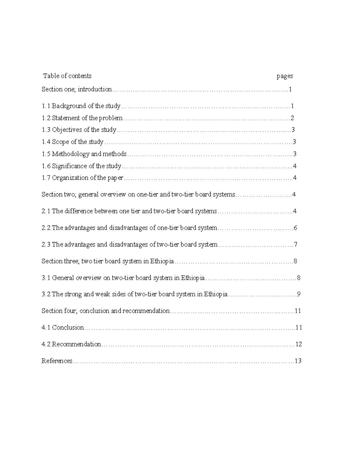 two tier board system in share companies - Table of contents pages ...