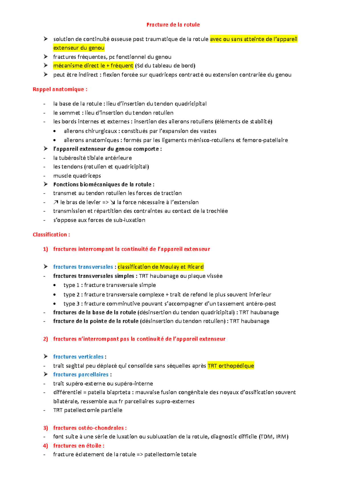 Fracture de la rotule - Cours de médecine 2022/23 - Fracture de la ...