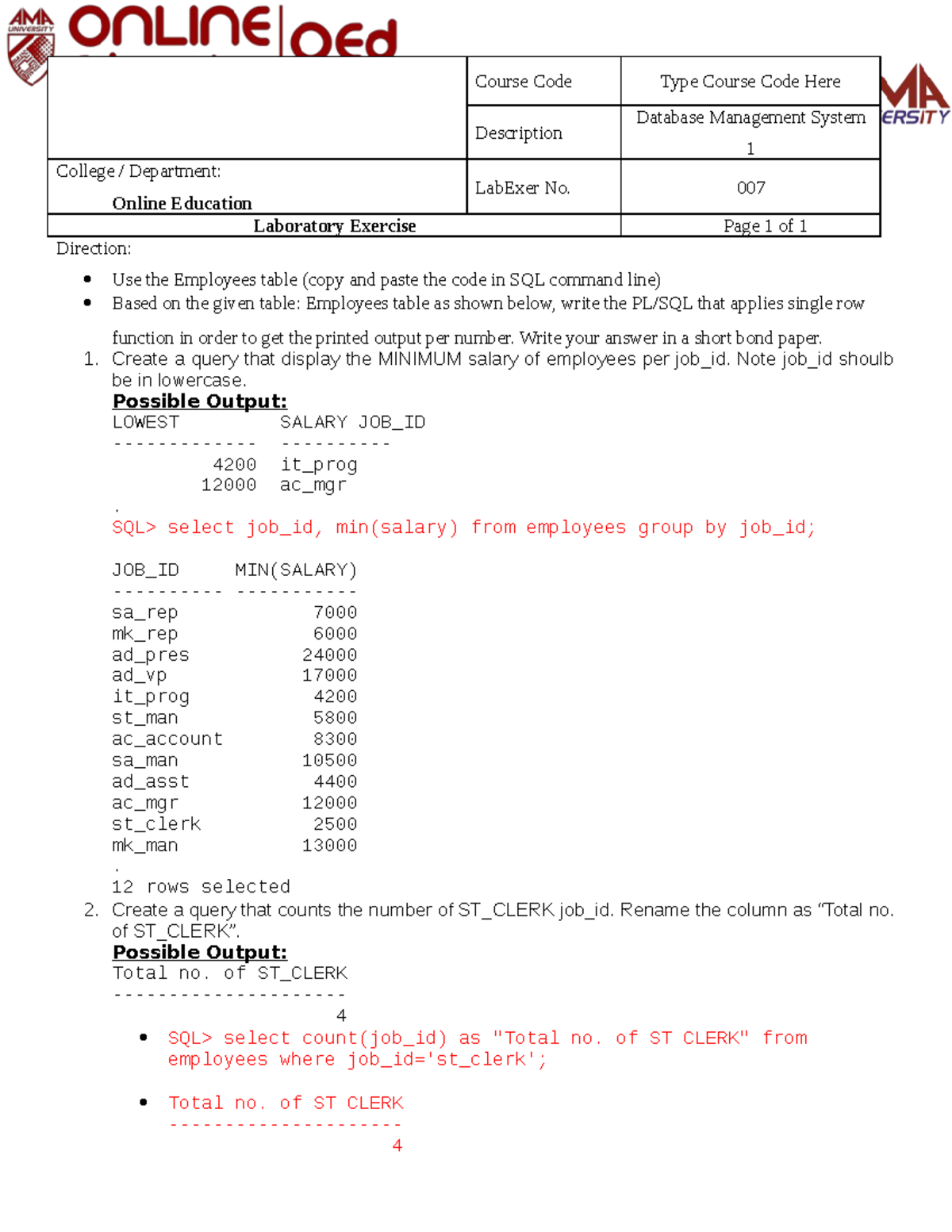 Pdfcoffee - i hope it helps - Direction: Use the Employees table (copy and paste the code in SQL ...