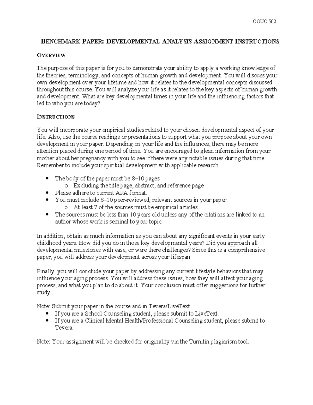 Benchmark Paper Developmental Analysis Assignment Instructions - COUC ...