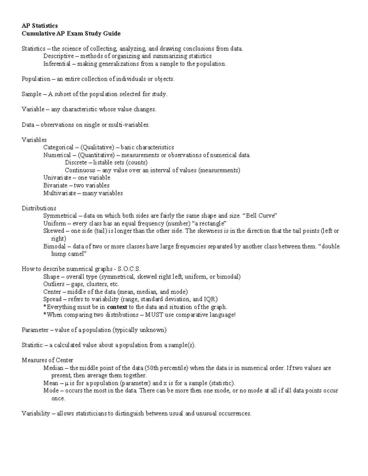 AP Statistics Notes - helps - AP Statistics Cumulative AP Exam Study ...