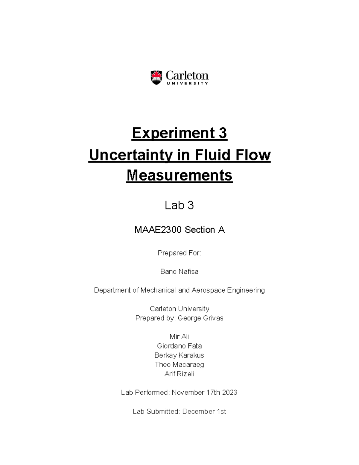 Uncertainty in Fluid Flow - Experiment 3 Uncertainty in Fluid Flow ...