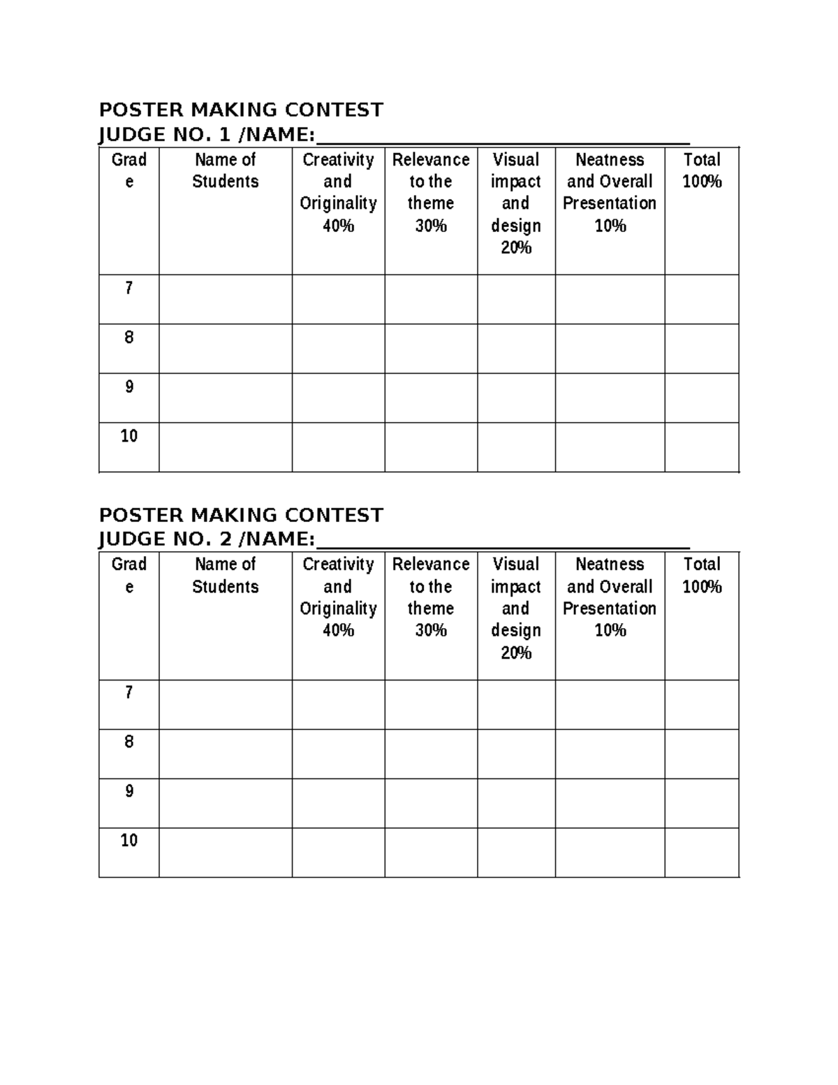 Poster Making Contest - POSTER MAKING CONTEST JUDGE NO. 1 - Studocu
