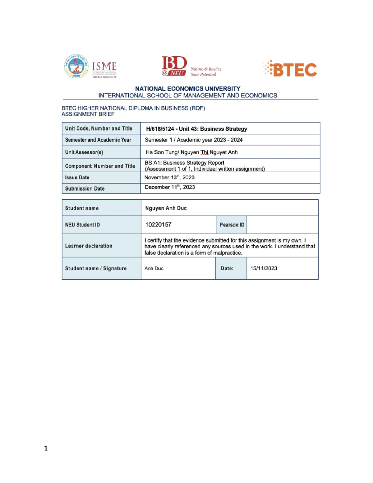 1022015 7 BS A1 Merit - Table of Contents - Studocu