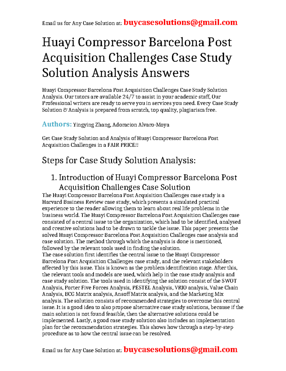 Case Solution Huayi Compressor Barcelona Post Acquisition Challenges ...