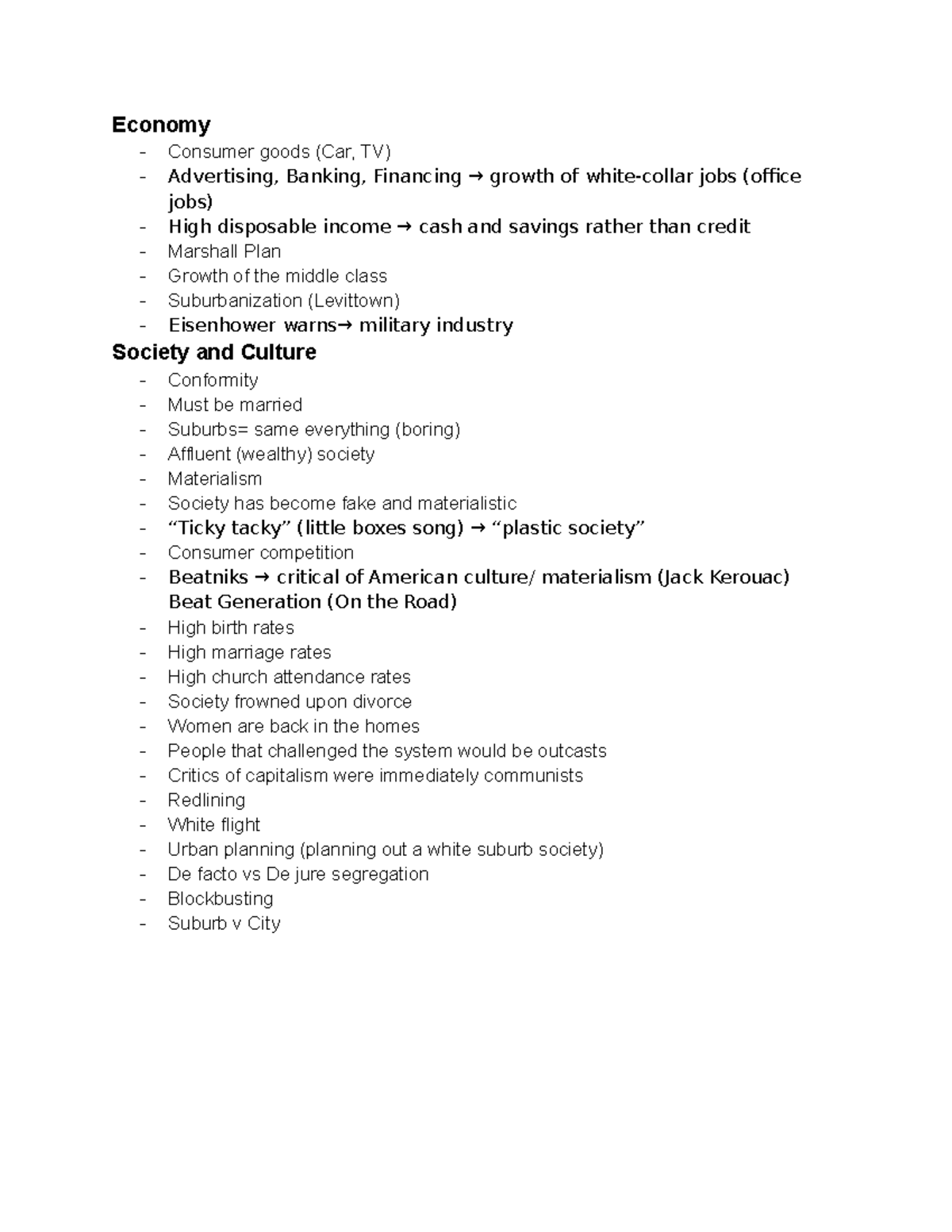 Apush- Post War - US Post War notes - Economy Consumer goods (Car, TV ...