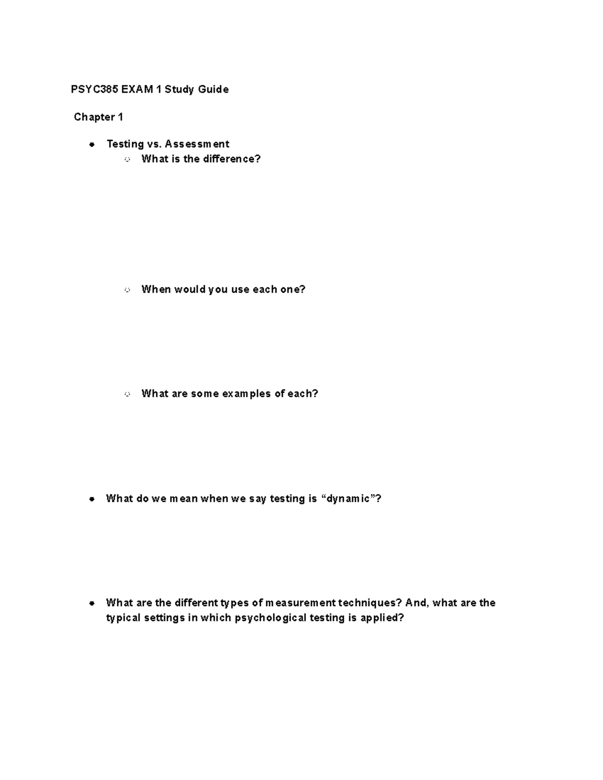 Psych 385 EXAM 1 study guide - PSYC385 EXAM 1 Study Guide Chapter 1 ...