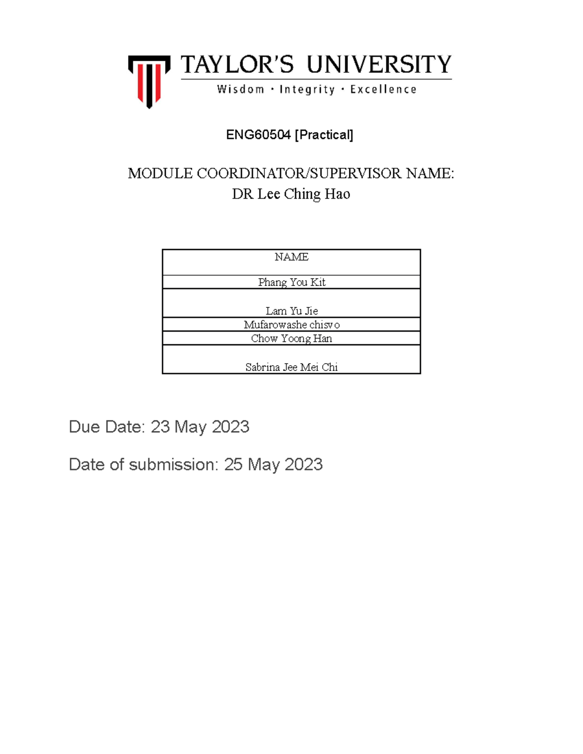 A. Hardness - ENG60504 [Practical] MODULE COORDINATOR/SUPERVISOR NAME ...