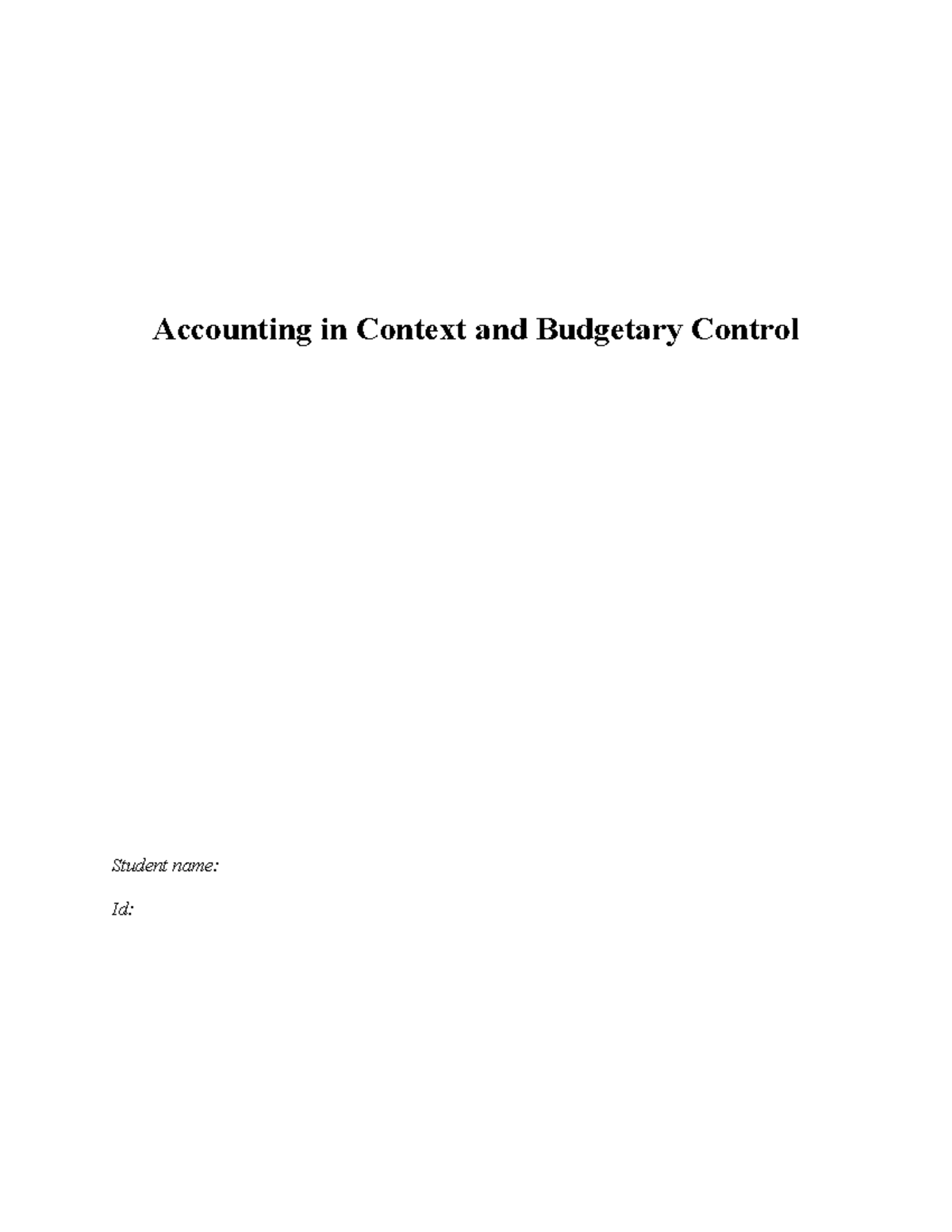 Accounting Principles (Assignment 1) - Accounting in Context and ...