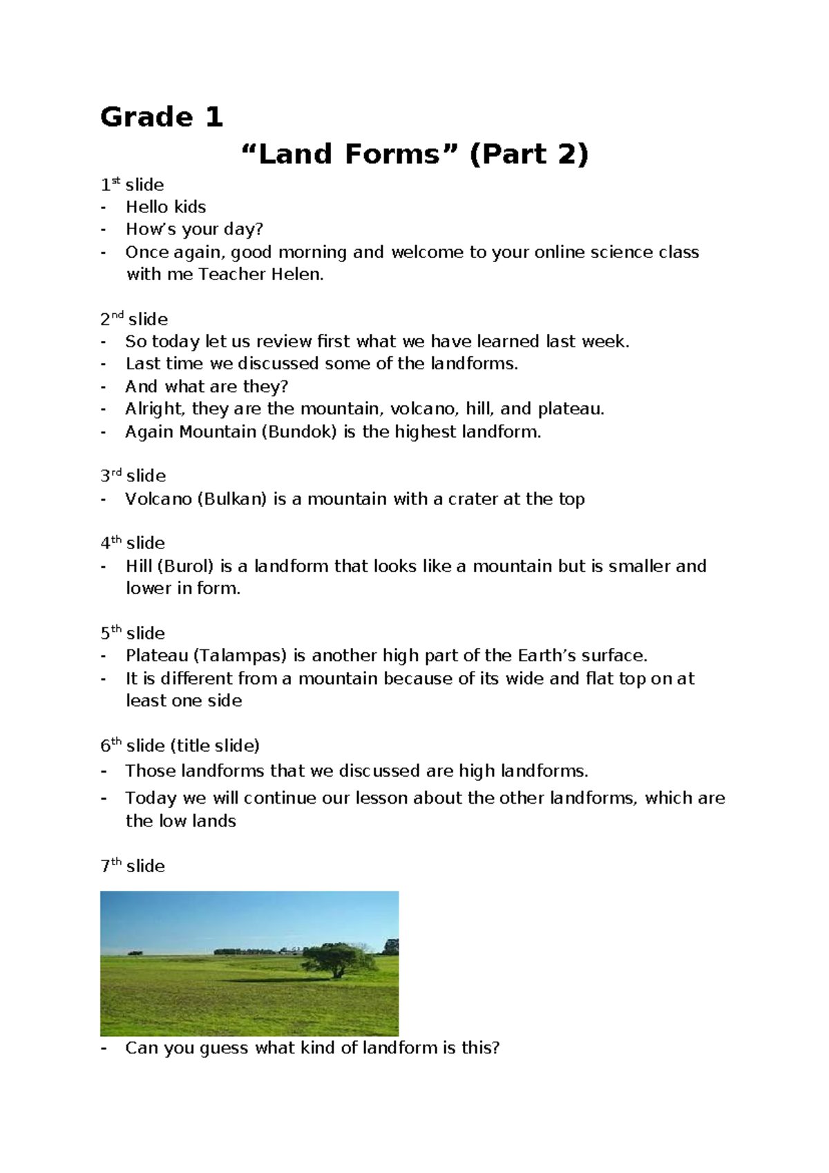Land Forms Pt. 2 - LP for may students - Grade 1 “Land Forms” (Part 2 ...
