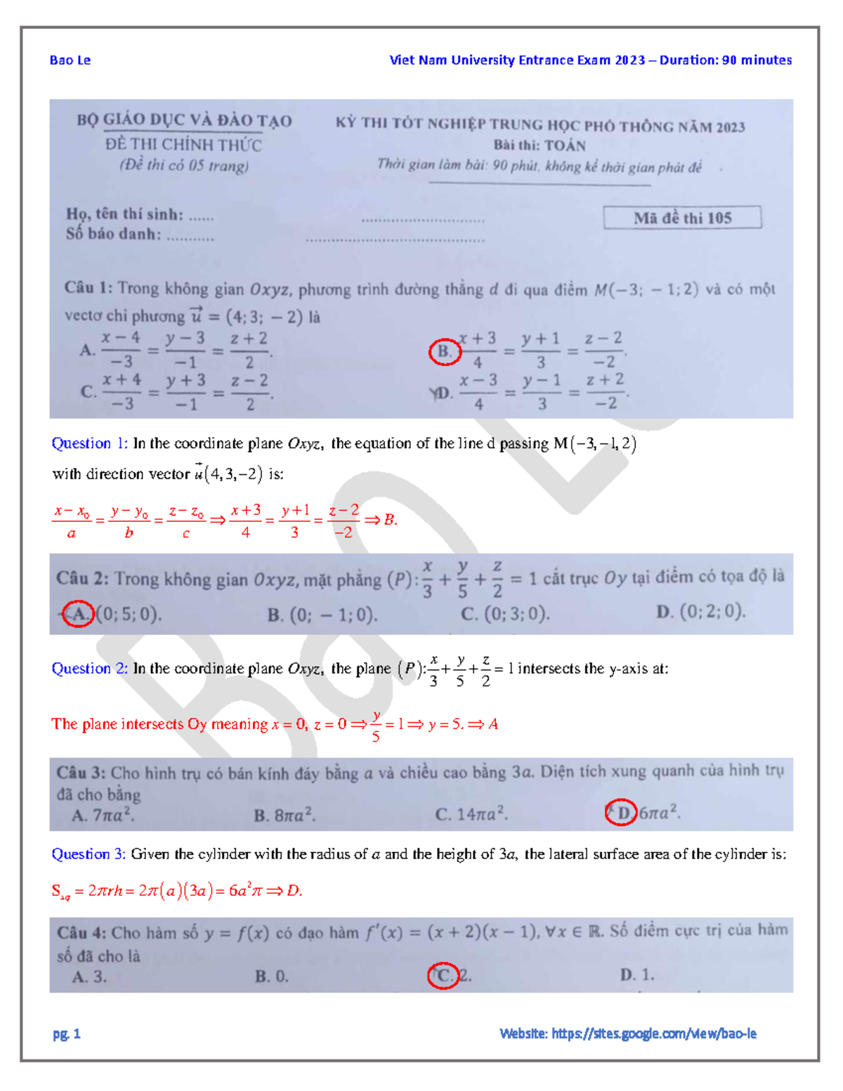 Viet Nam University Entrance Exam 2023 - ( ) ( ) In the coordinate ...