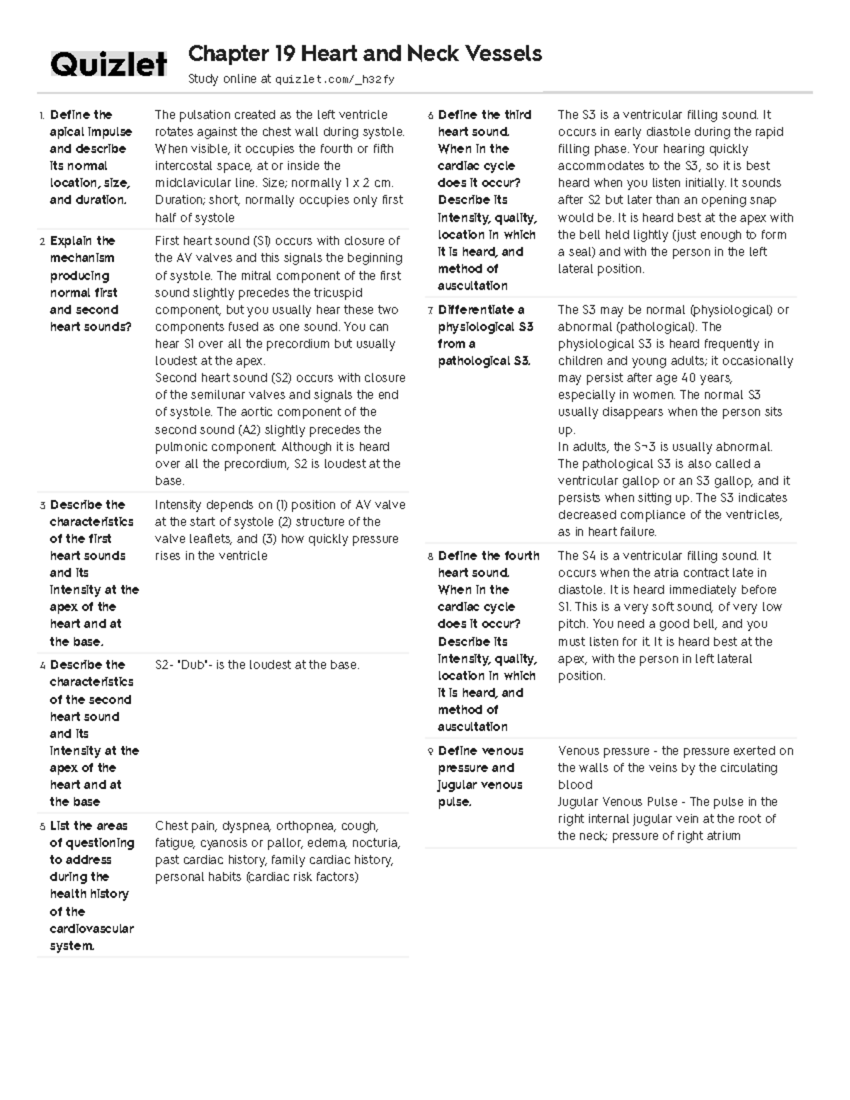 HA ch 20 study guide - 1 the apical impulse and describe its normal ...