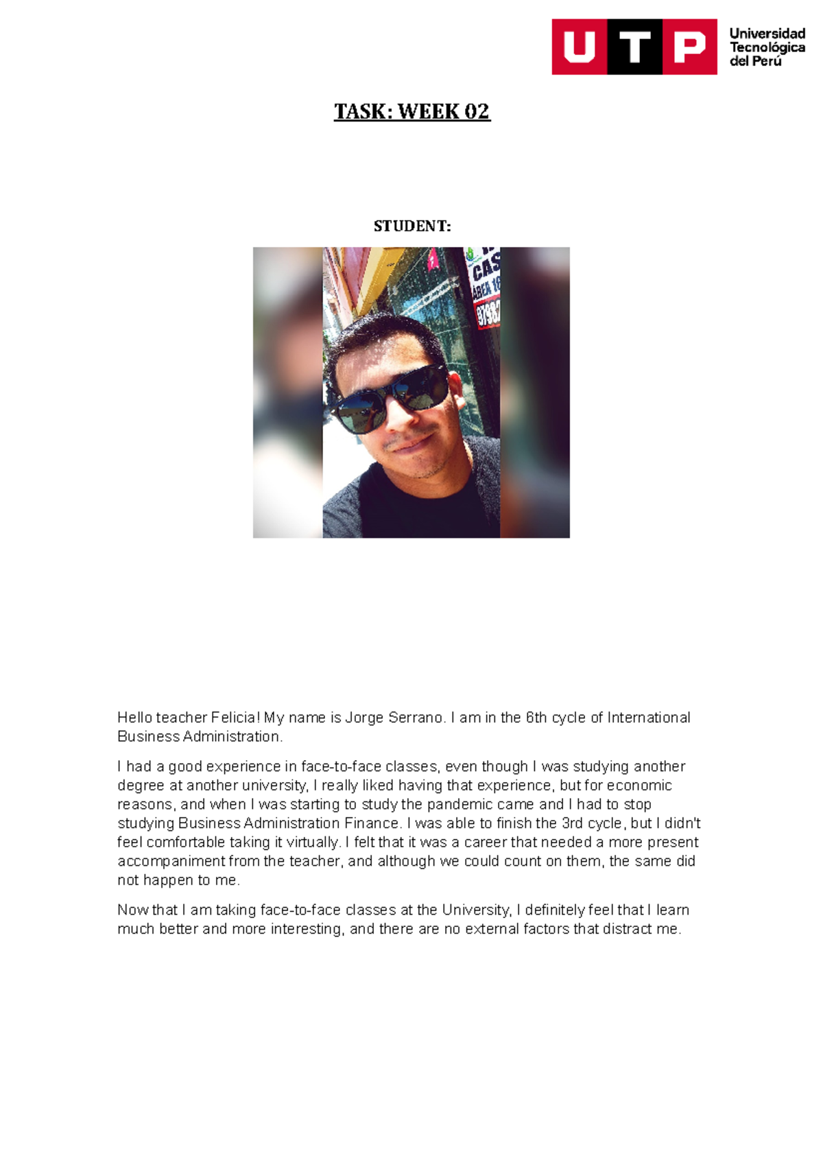 Task02 Serrano Gutierrez Jorge-Enrique - TASK: WEEK 02 STUDENT: Hello teacher Felicia! My name ...