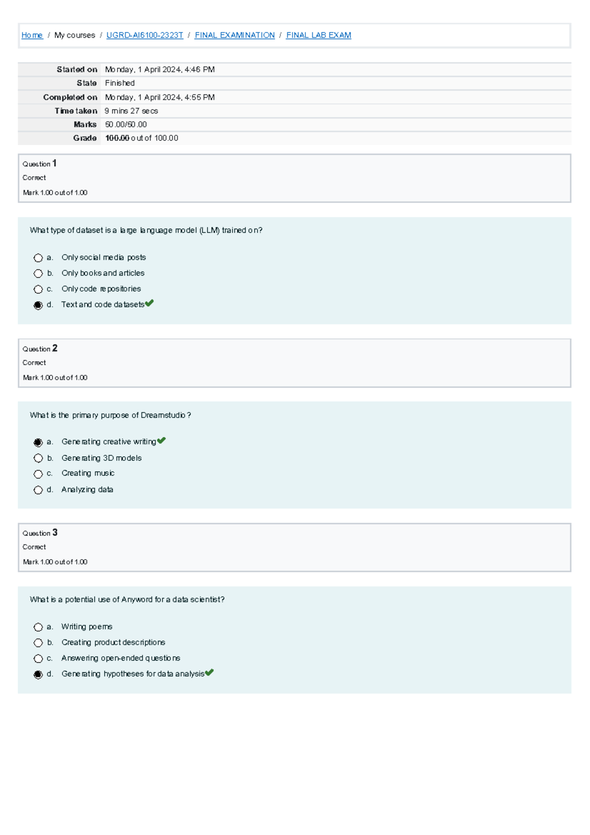 AI- Final-LAB-EXAM -Attempt-review - Home / My courses / UGRD-AI6100-2323T / FINAL EXAMINATION ...