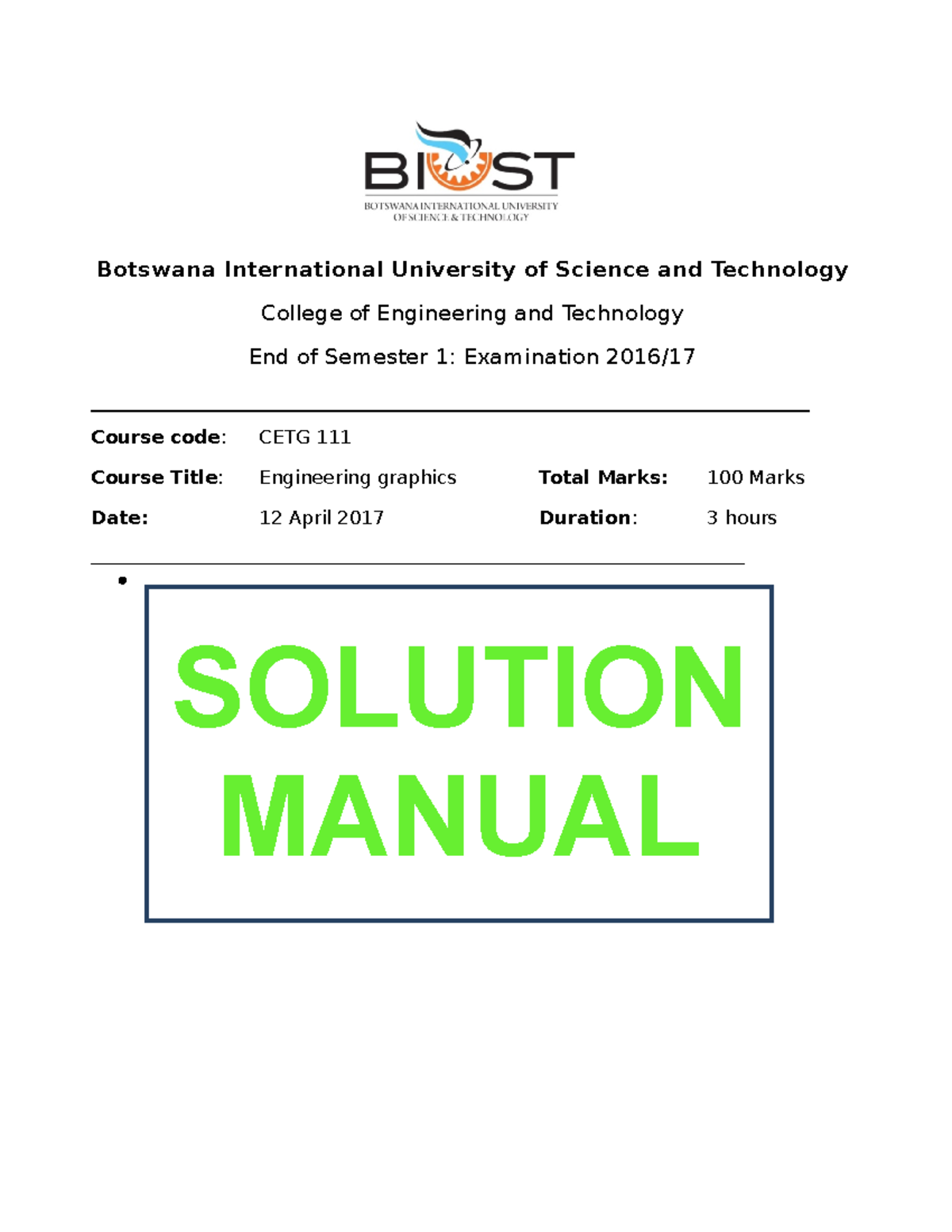 2017 MAIN EXAM Answer Book - Botswana International University of ...