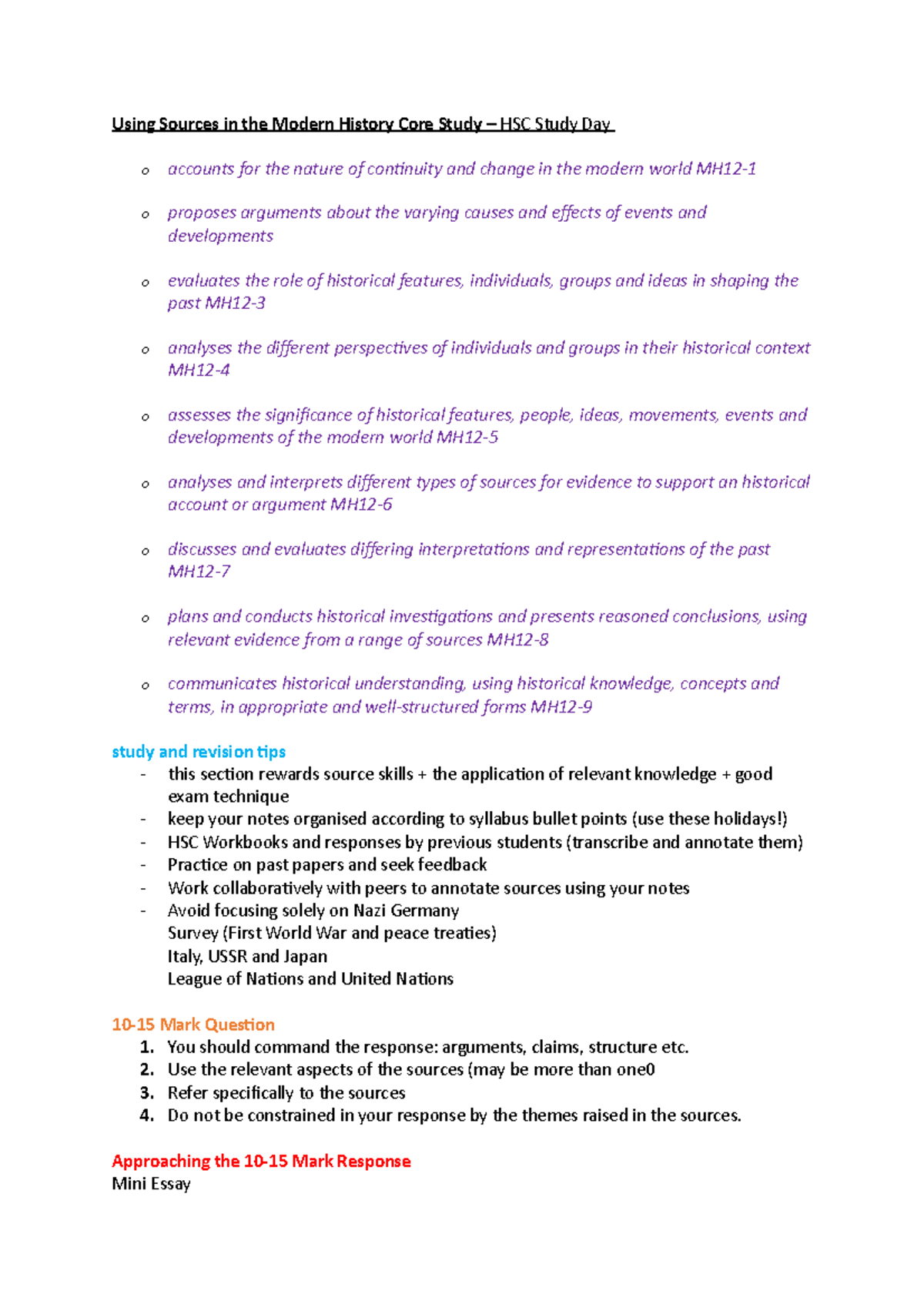 Using Sources in the Modern History Core Study - You should command the ...