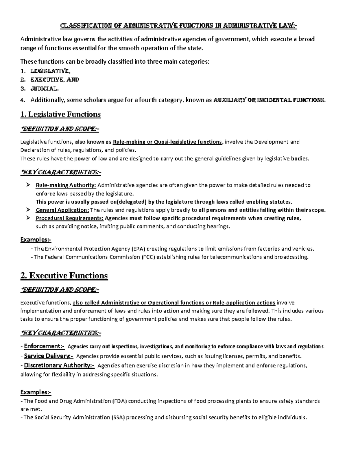 Classification OF Administrative Functions IN Administrative LAW ...