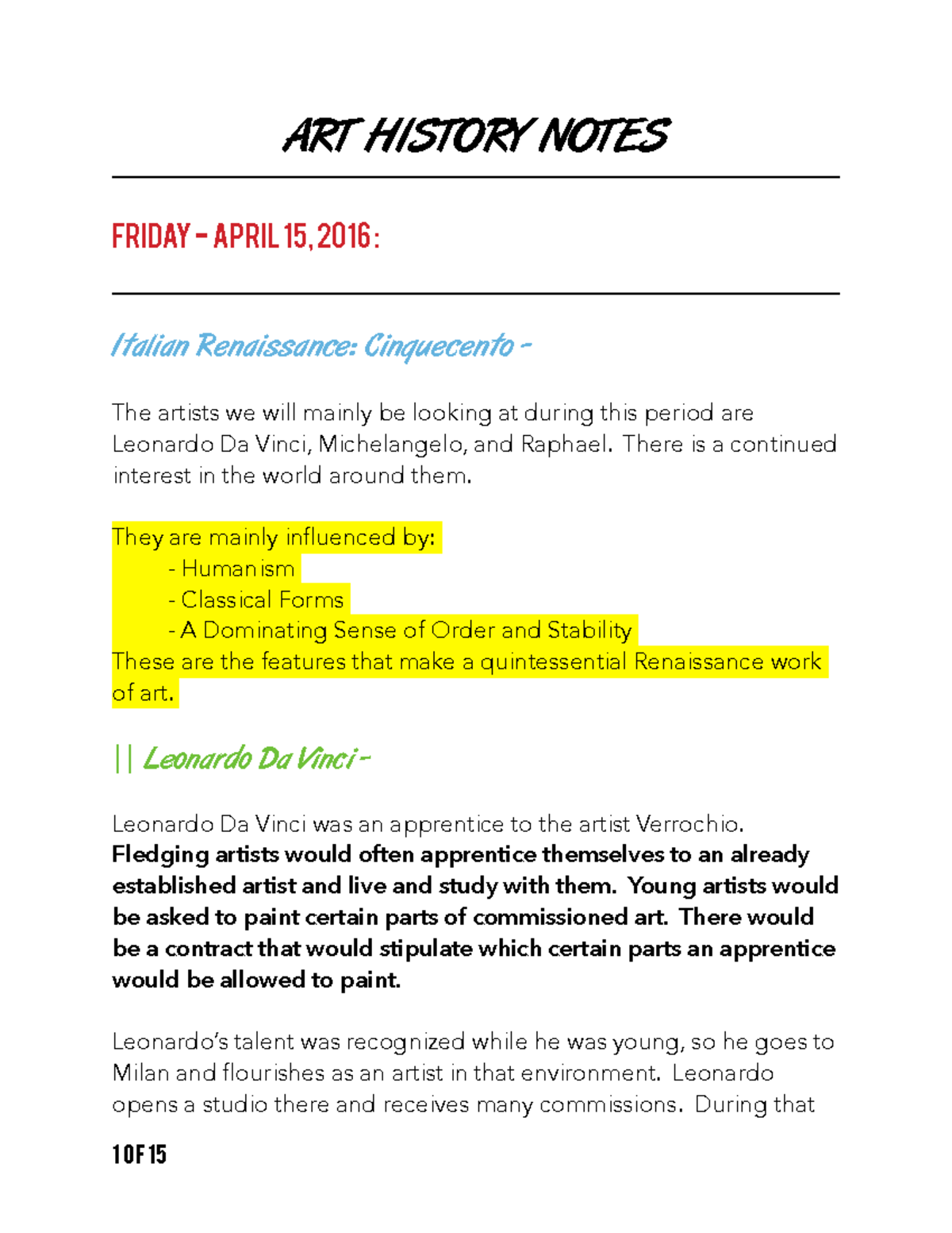 Art History - Italian Renaissance In the Cinquecento - ART HISTORY ...