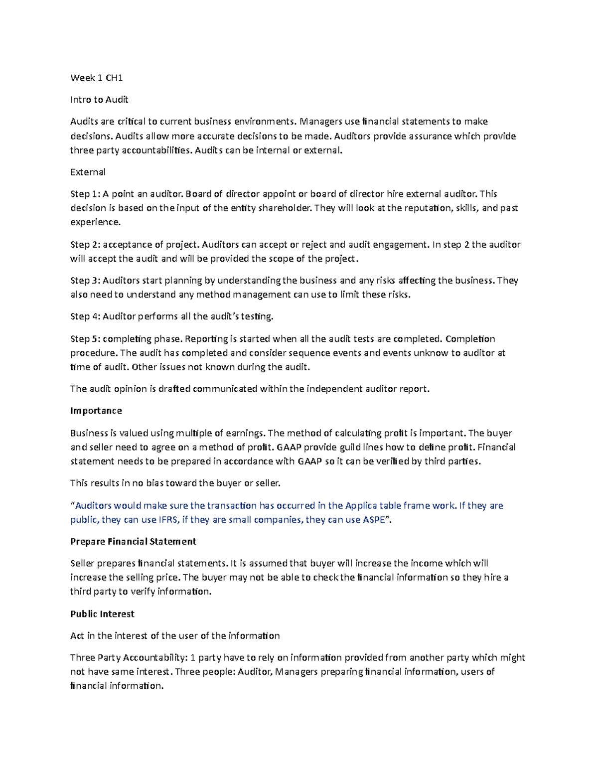 Week 1 CH1 - Lecture notes 1 - acc551 - Seneca College - Studocu