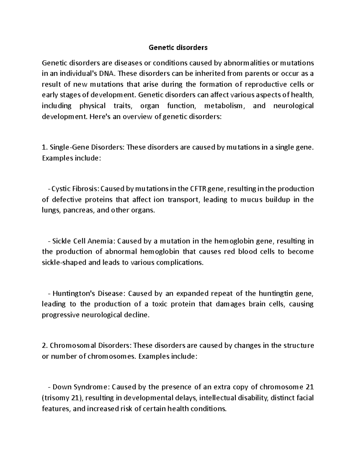 Genetic Disorders - learning - Genetic disorders Genetic disorders are ...