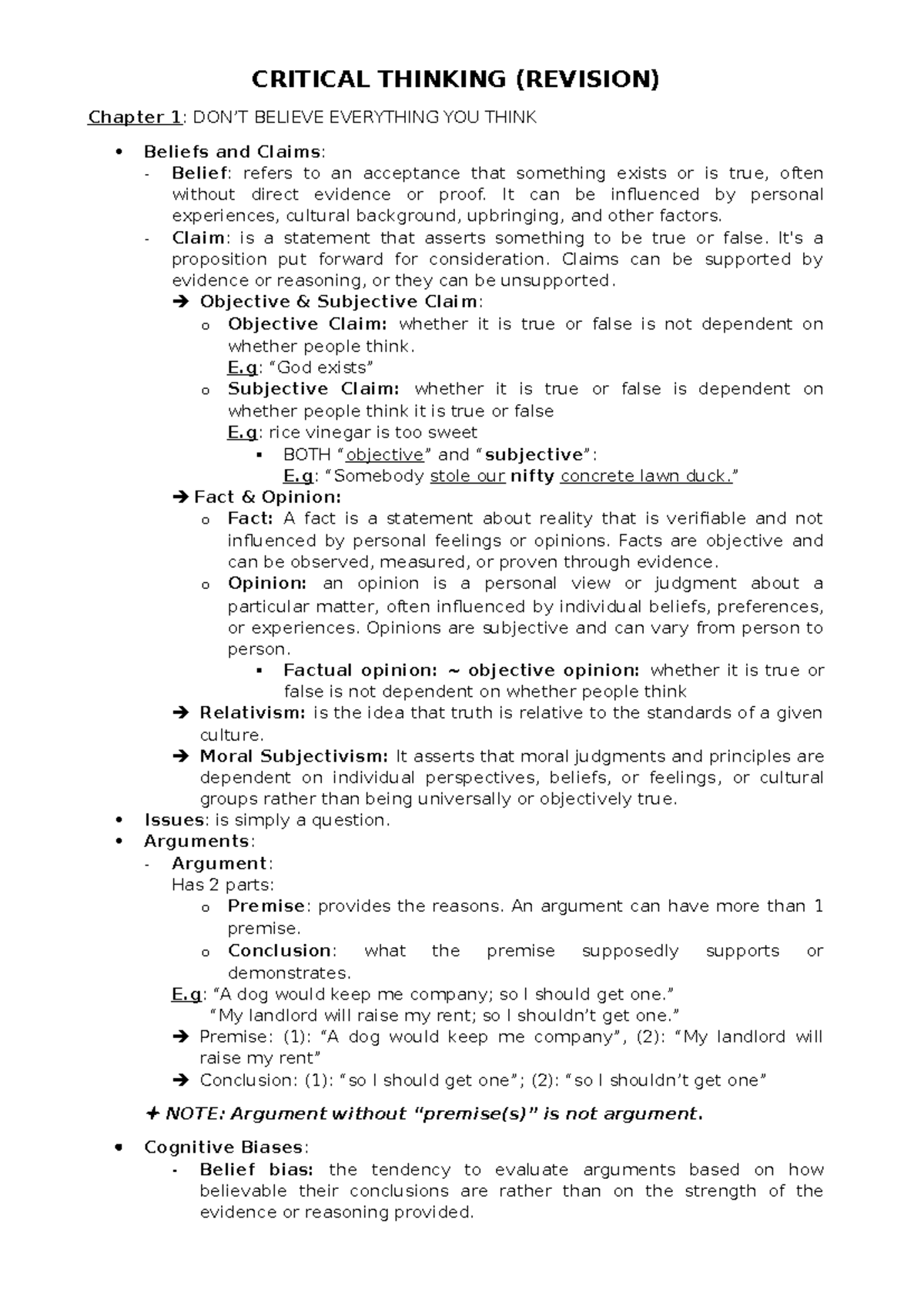 Critical Thinking - NICE - CRITICAL THINKING (REVISION) Chapter 1: DON ...