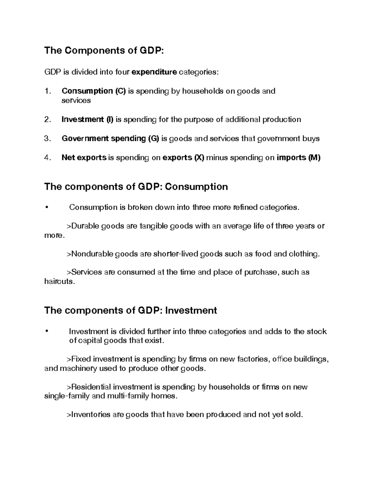 Economic - summaries of chapter 5 with keywords - The Components of GDP ...