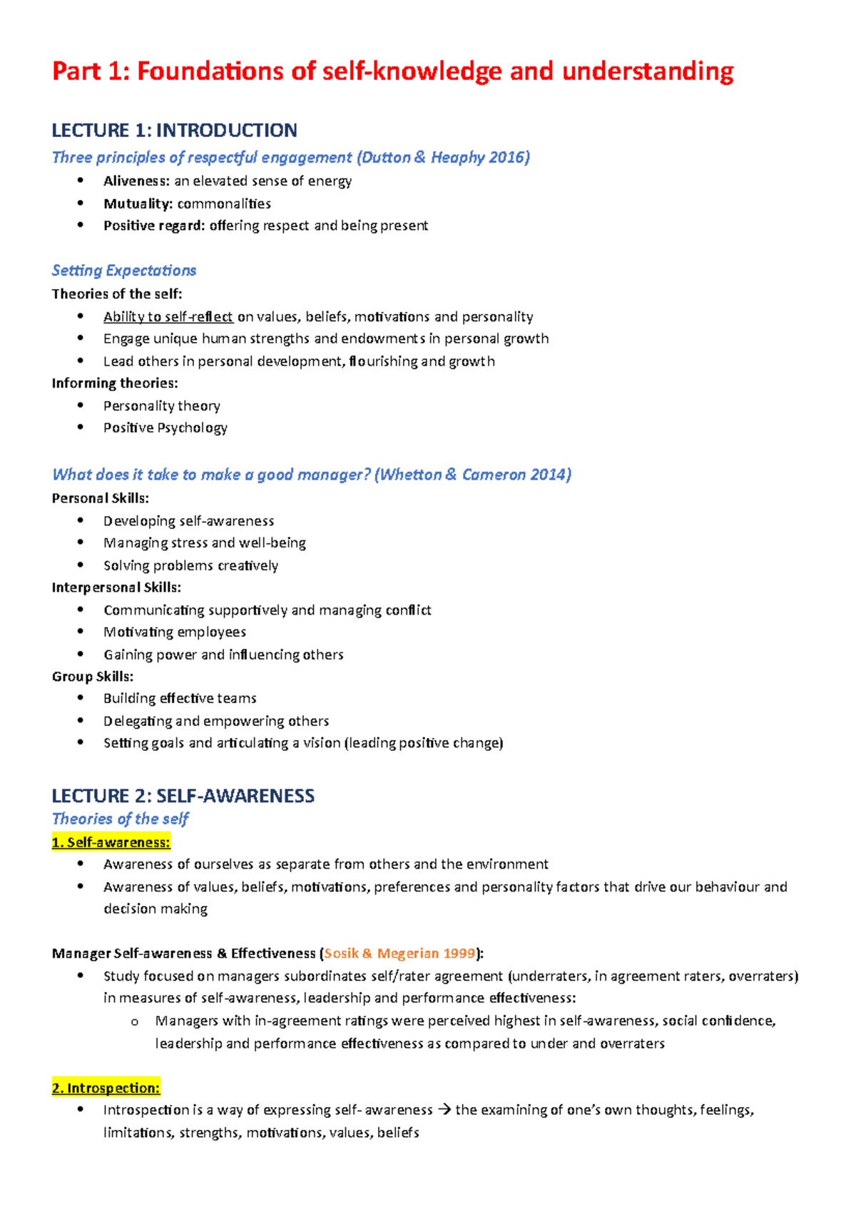 Lecture Notes Management Skills Part 1 Foundations Of And Understanding Lecture 1