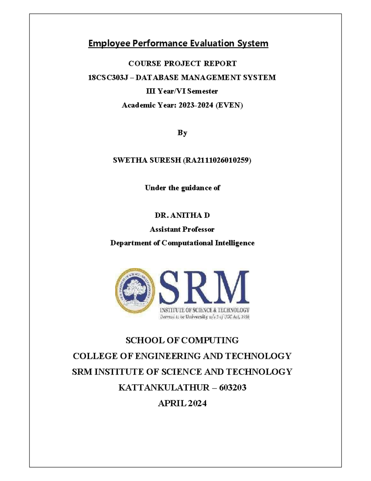 Employee Performance Evaluation System 259 Employee Performance Evaluation System Course