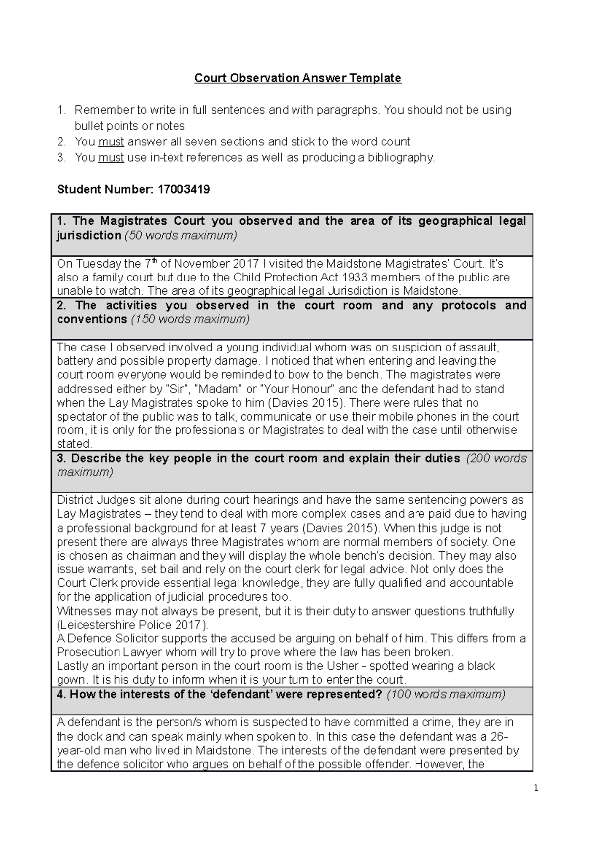 Magistrate Court Observation CJS - Court Observation Answer Template 1 ...