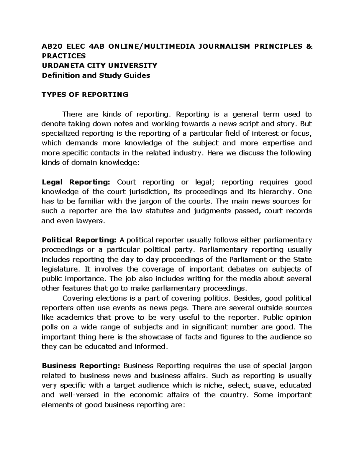 Types OF Reporting (Journalism) - AB20 ELEC 4AB ONLINE/MULTIMEDIA ...