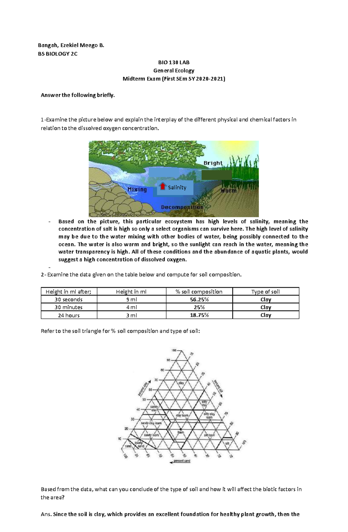 Bangah Eco Lab Midterm - Bangah, Ezekiel Meego B. BS BIOLOGY 2C BIO 130 ...