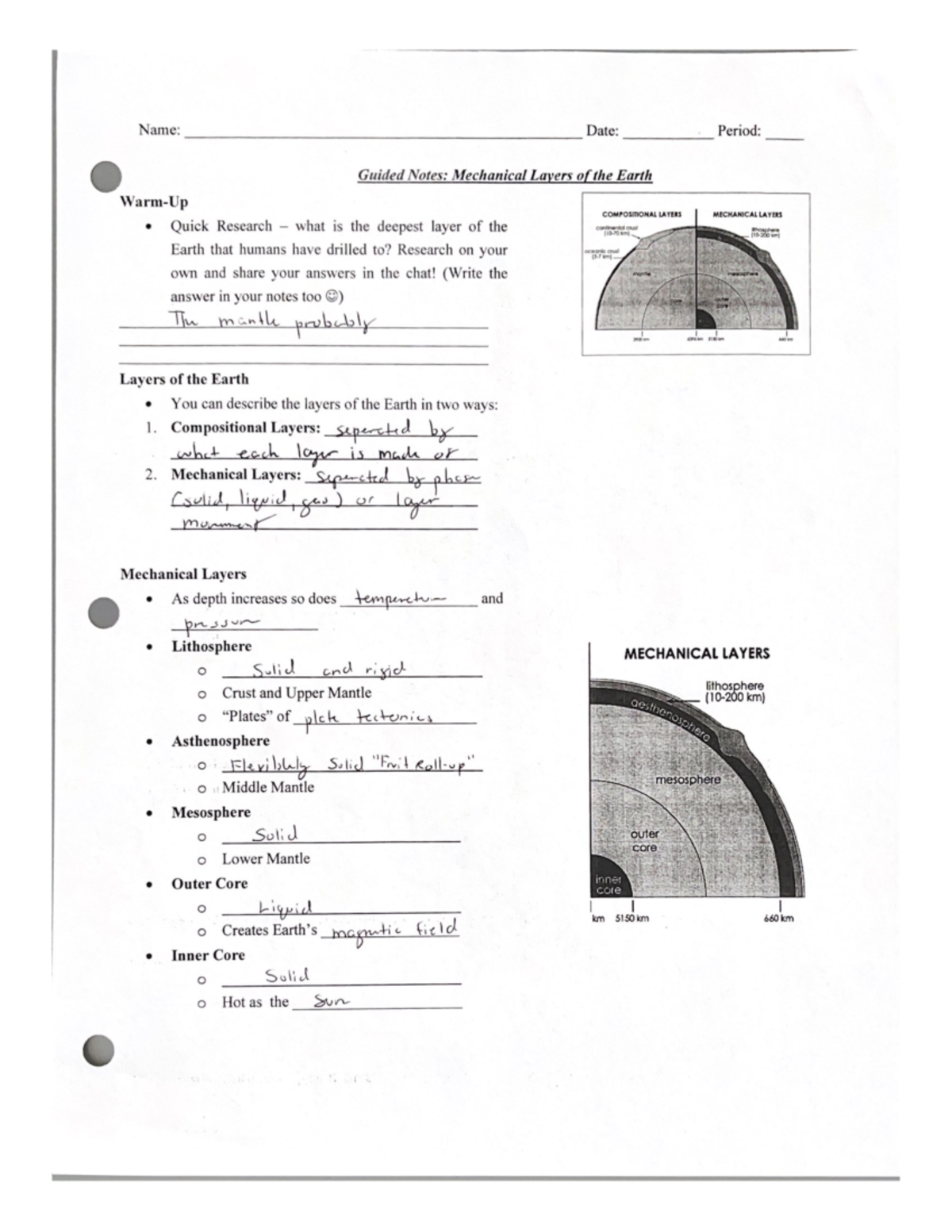 Guided Notes Mechanical Layers of the Earth - Studocu