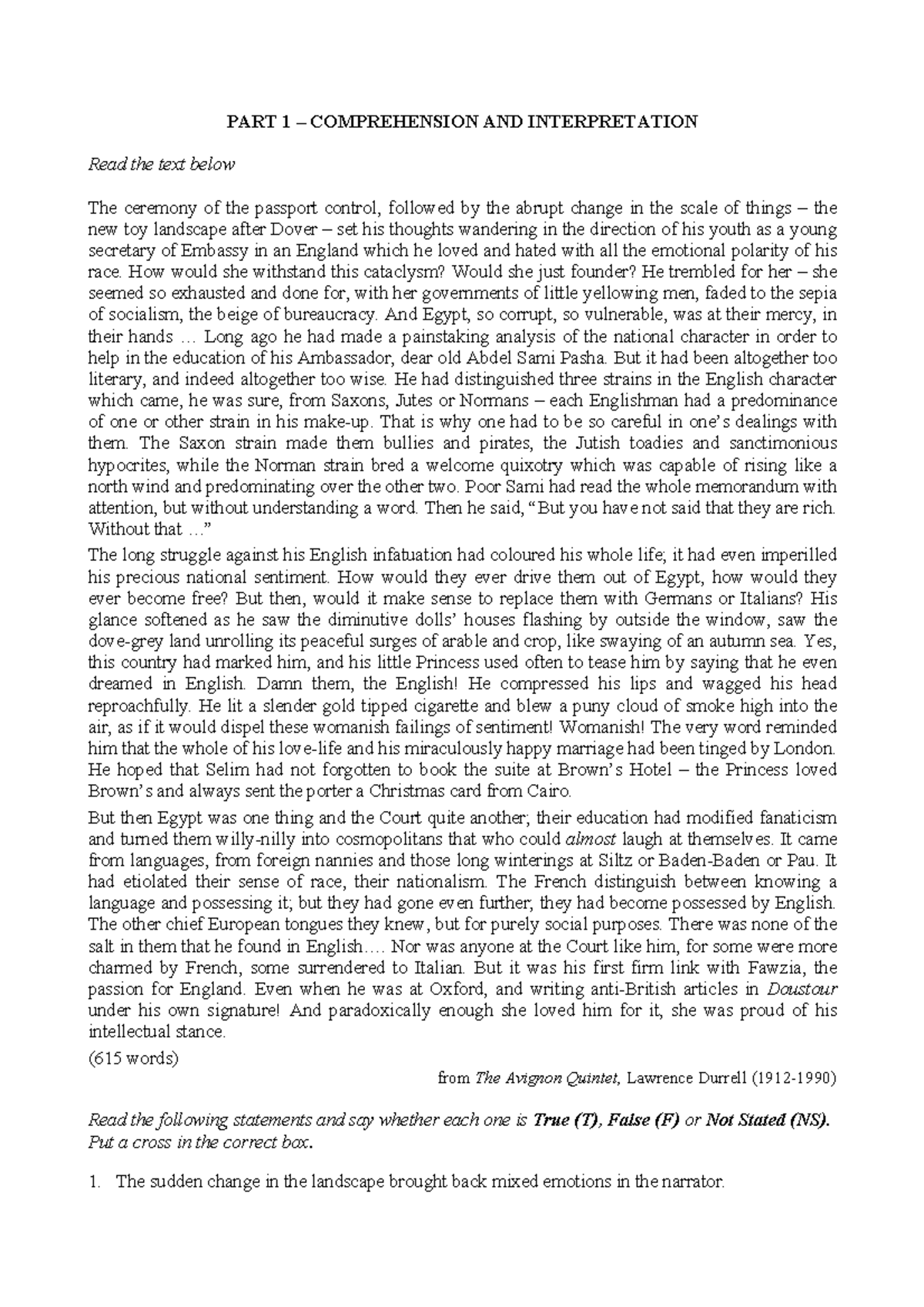 PDF document - PART 1 – COMPREHENSION AND INTERPRETATION Read the text ...