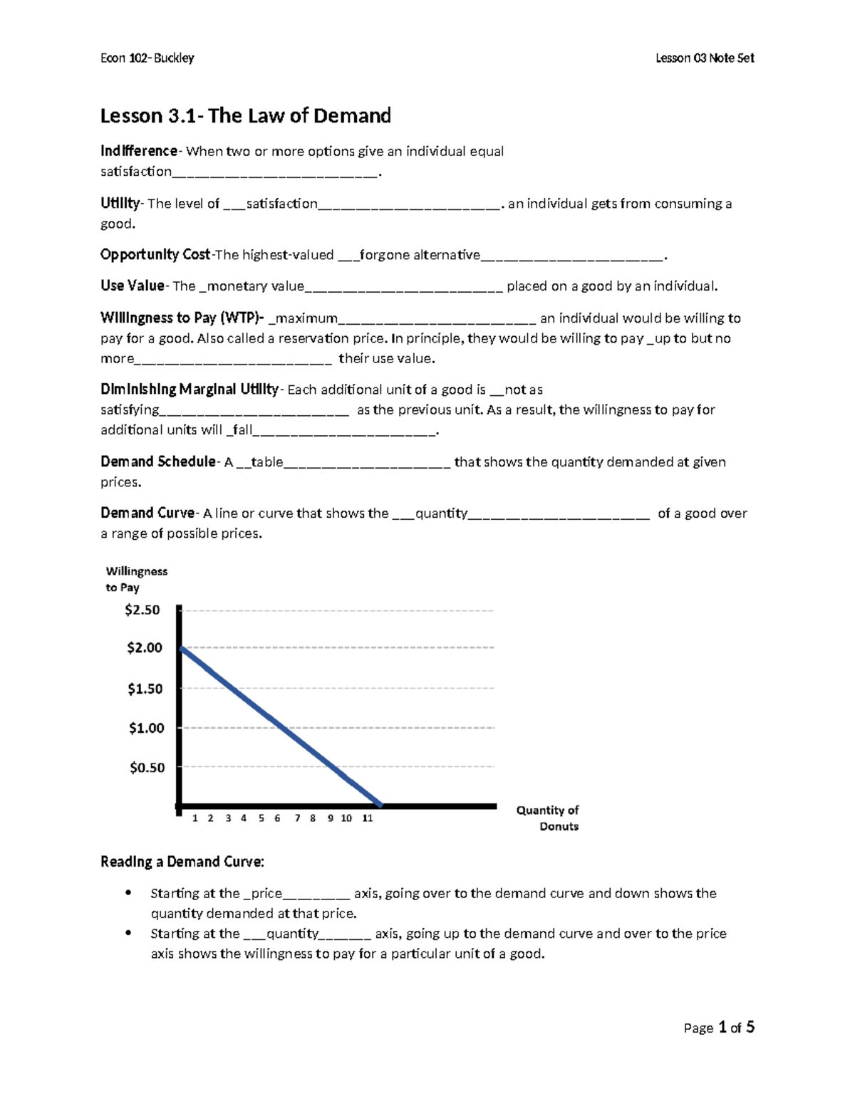 Econ 102 (Intro Micro) Lesson 03 Note Set - Lesson 3- The Law of Demand ...