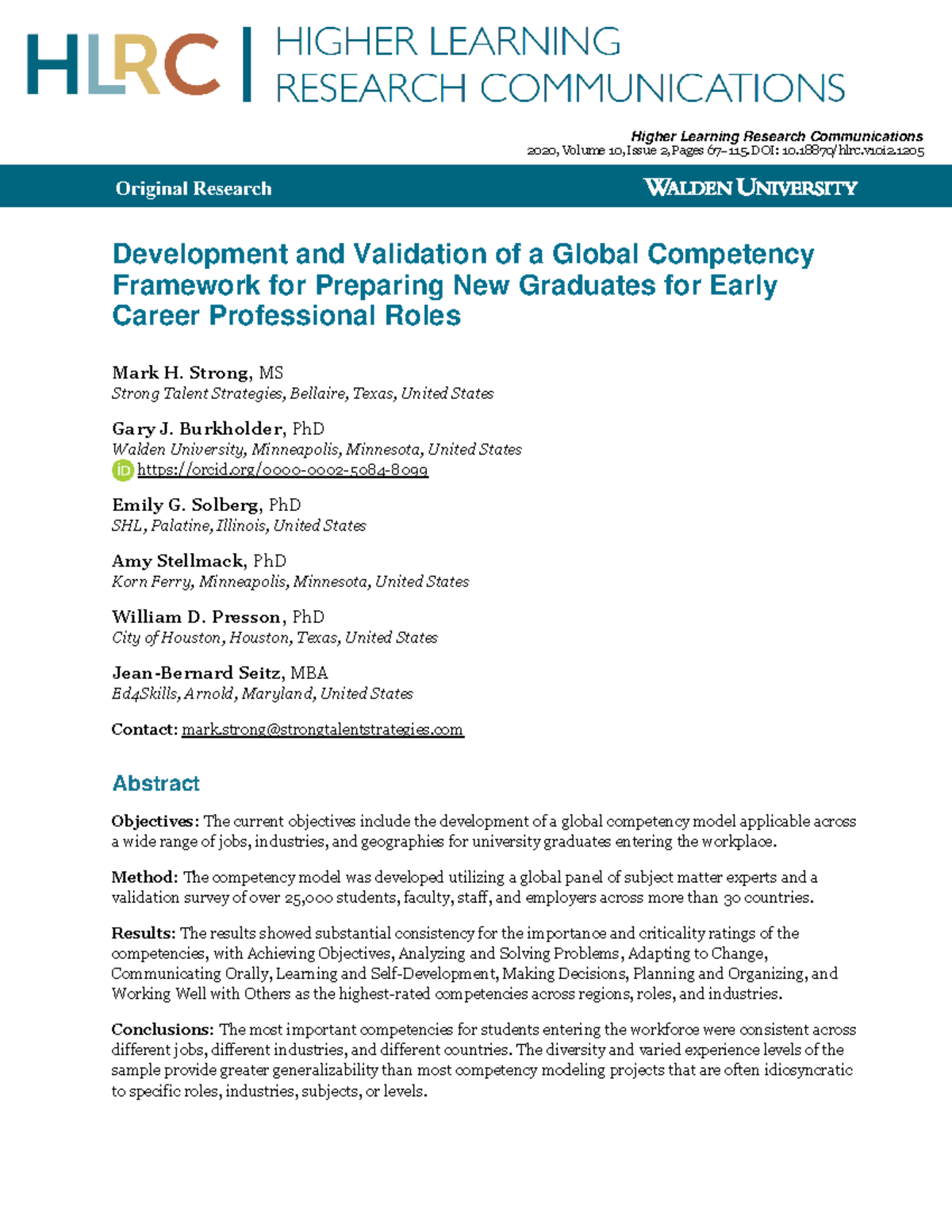 Professional Competency Framework for Graduates - Higher Learning ...