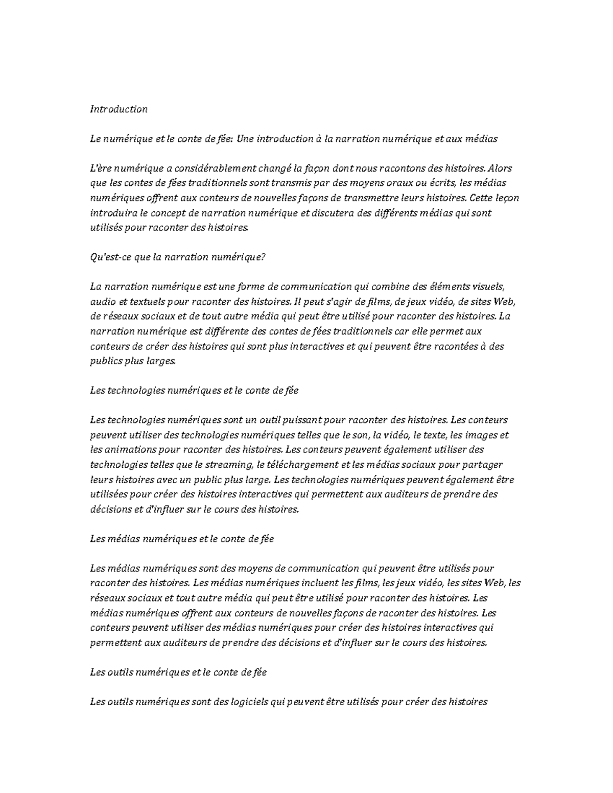 Digital Storytelling and New Media - Introduction Le numérique et le ...