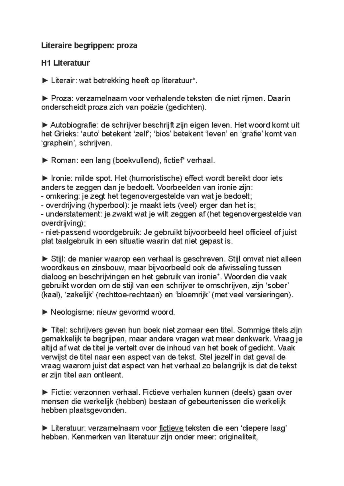Lit. begrippen proza - Literaire begrippen: proza H1 Literatuur ...