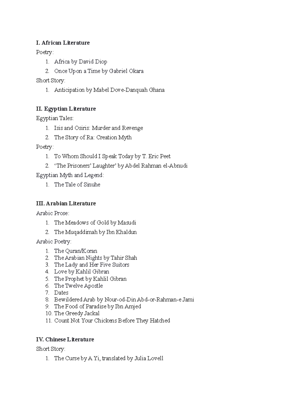 Afro-asian story list - I. African Literature Poetry: 1. Africa by ...