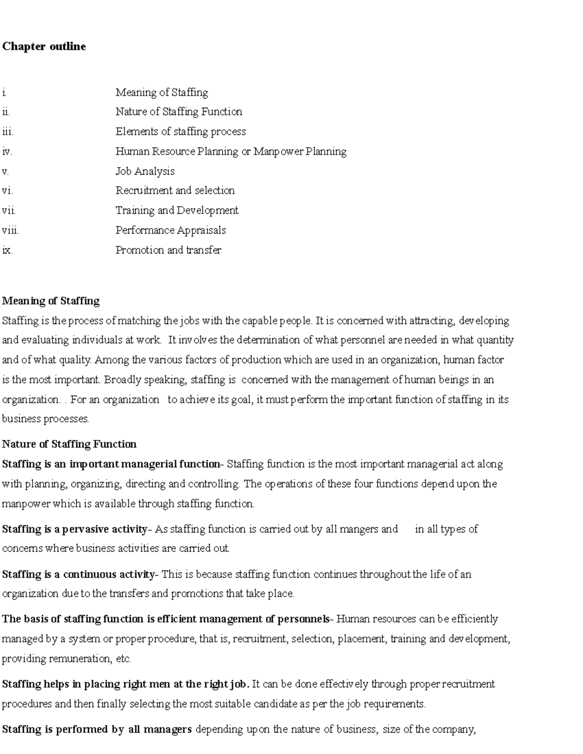 Staffing-Essentials team - Chapter outline i. Meaning of Staffing ii ...