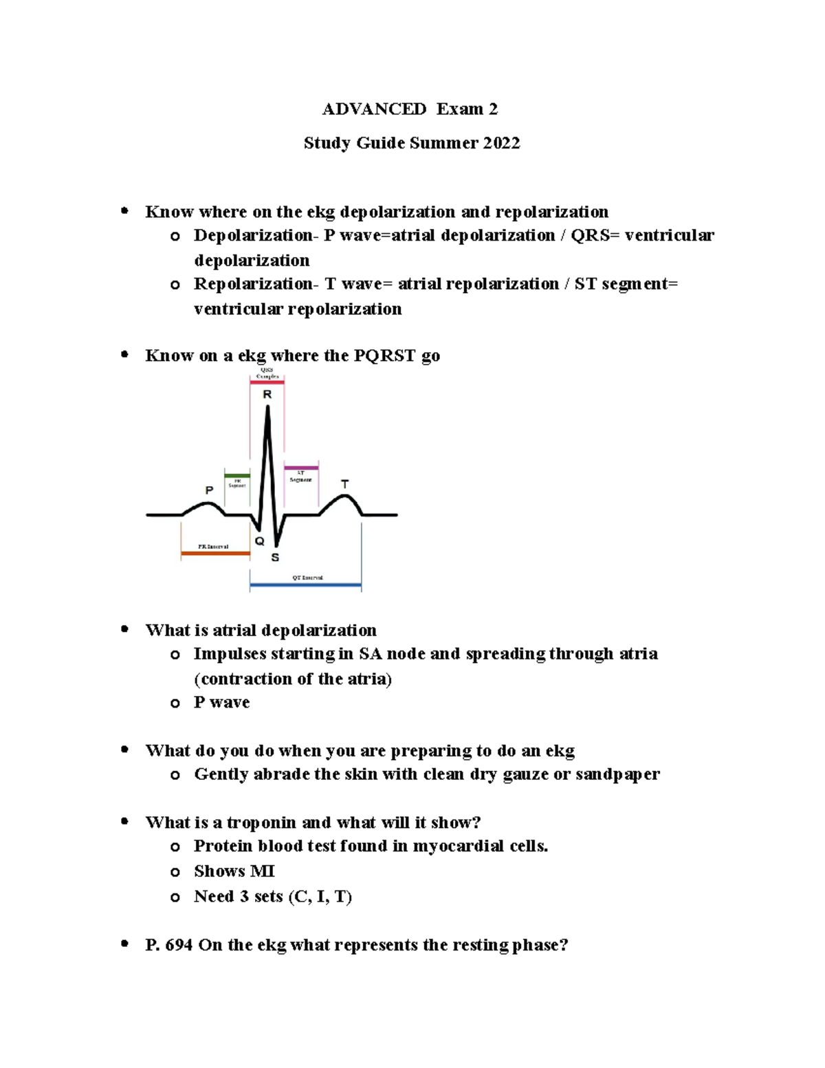 Advanced exam 2 - exam 2 study guide - ADVANCED Exam 2 Study Guide ...