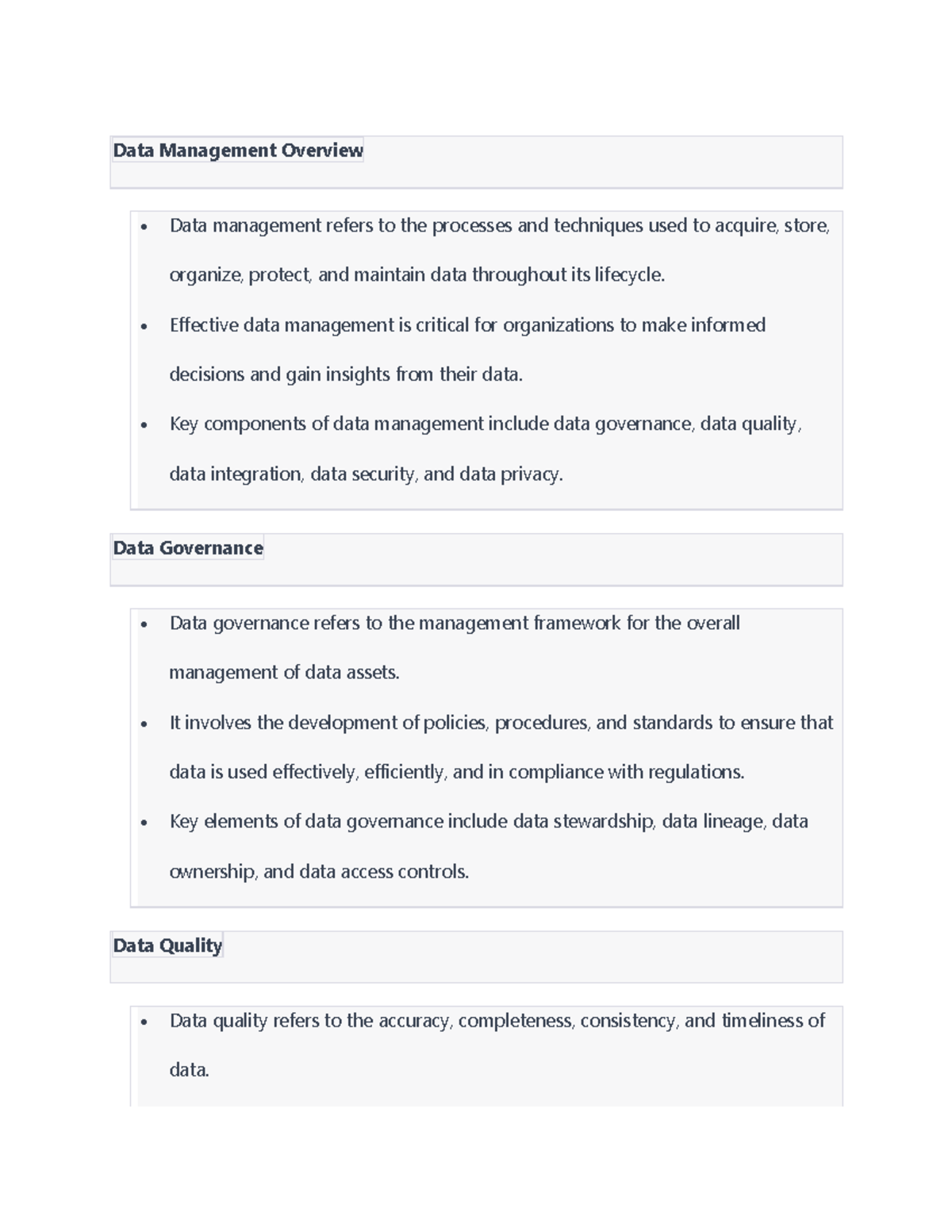 Data management notes - Data Management Overview • Data management ...