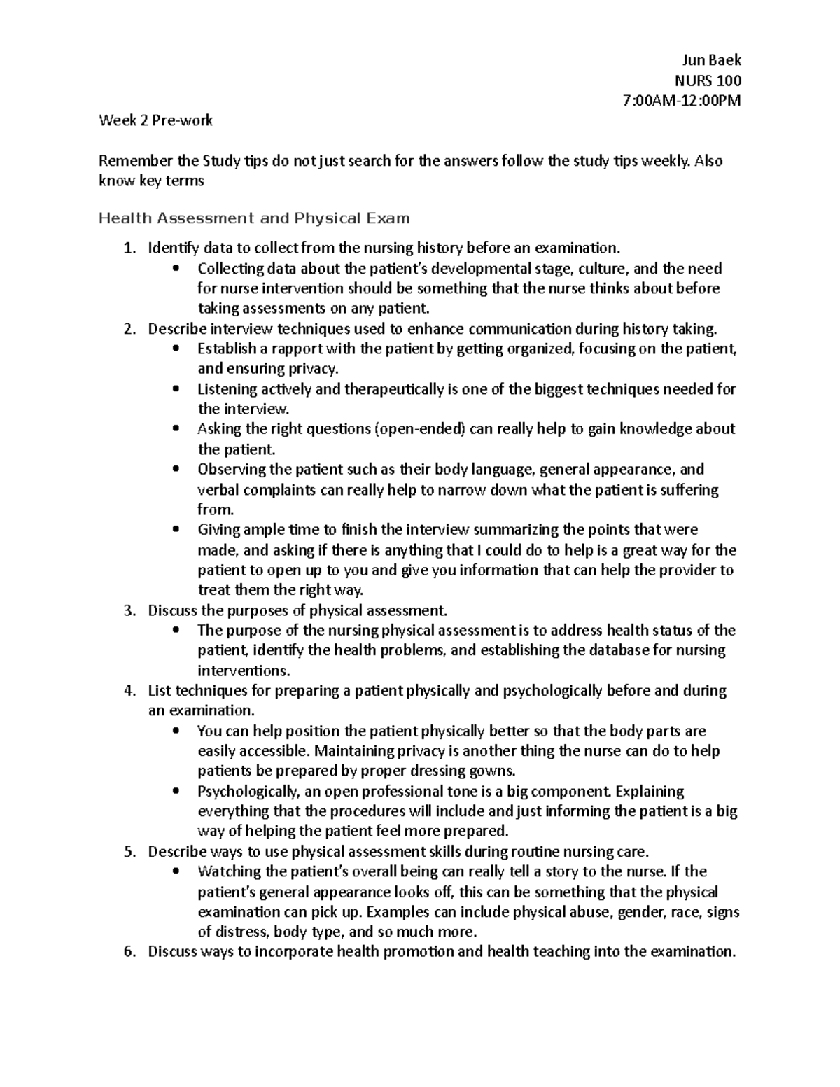 Fall 2018 Week 2 Prework - NURS 100 7:00AM-12:00PM Week 2 Pre-work ...