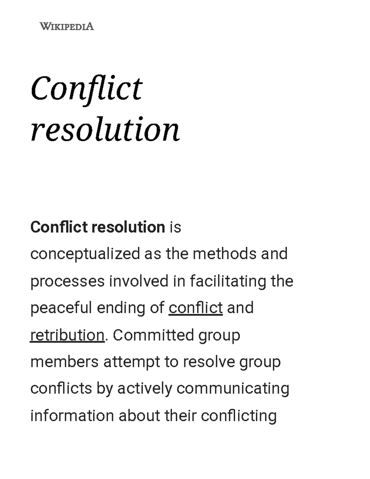 Conflict resolution - Wikipedia - Conflict resolution Conflict ...