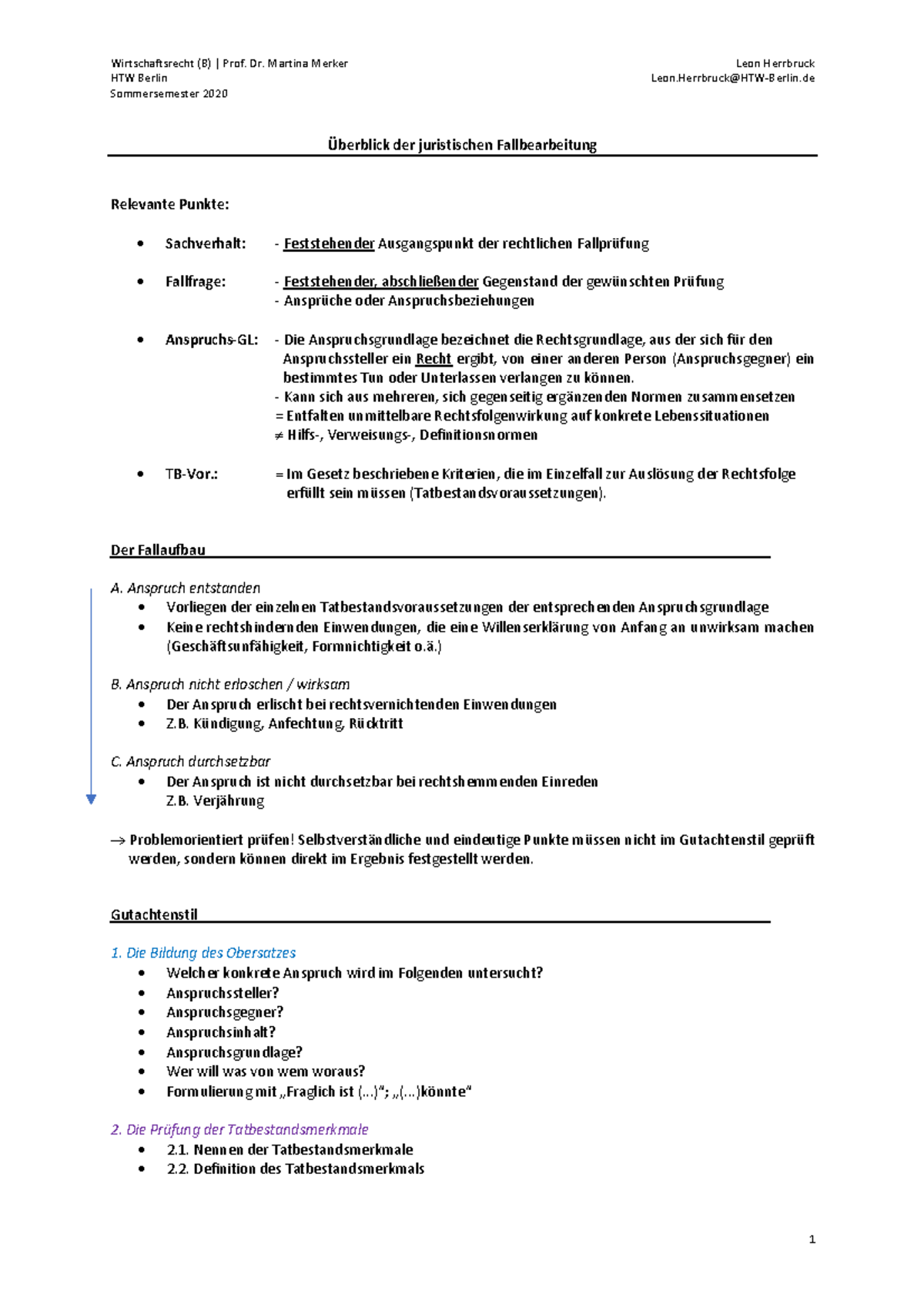 Tutorium HGB BGB I Gutachtenstil So Se20 - Warning: TT: undefined function: 32 Wirtschaftsrecht ...