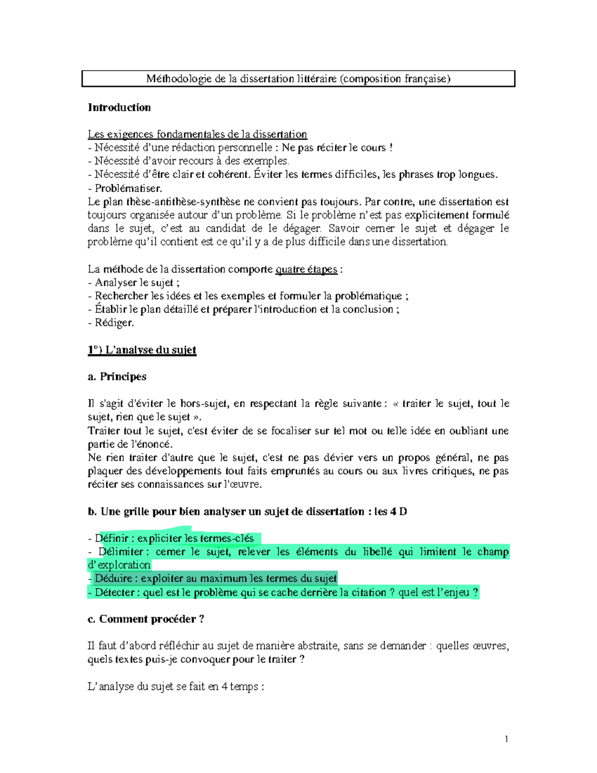 Dissertation litteraire - Méthodologie de la dissertation littéraire ...