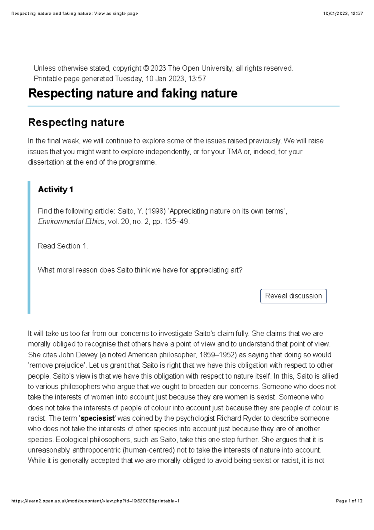 Respecting nature and faking nature: View as single page - Unless ...