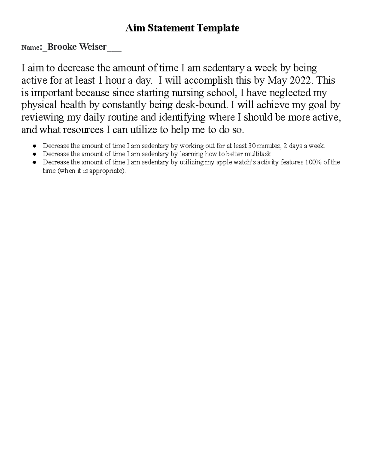 Quality Improvement AIM statement - Aim Statement Template Name:Brooke ...