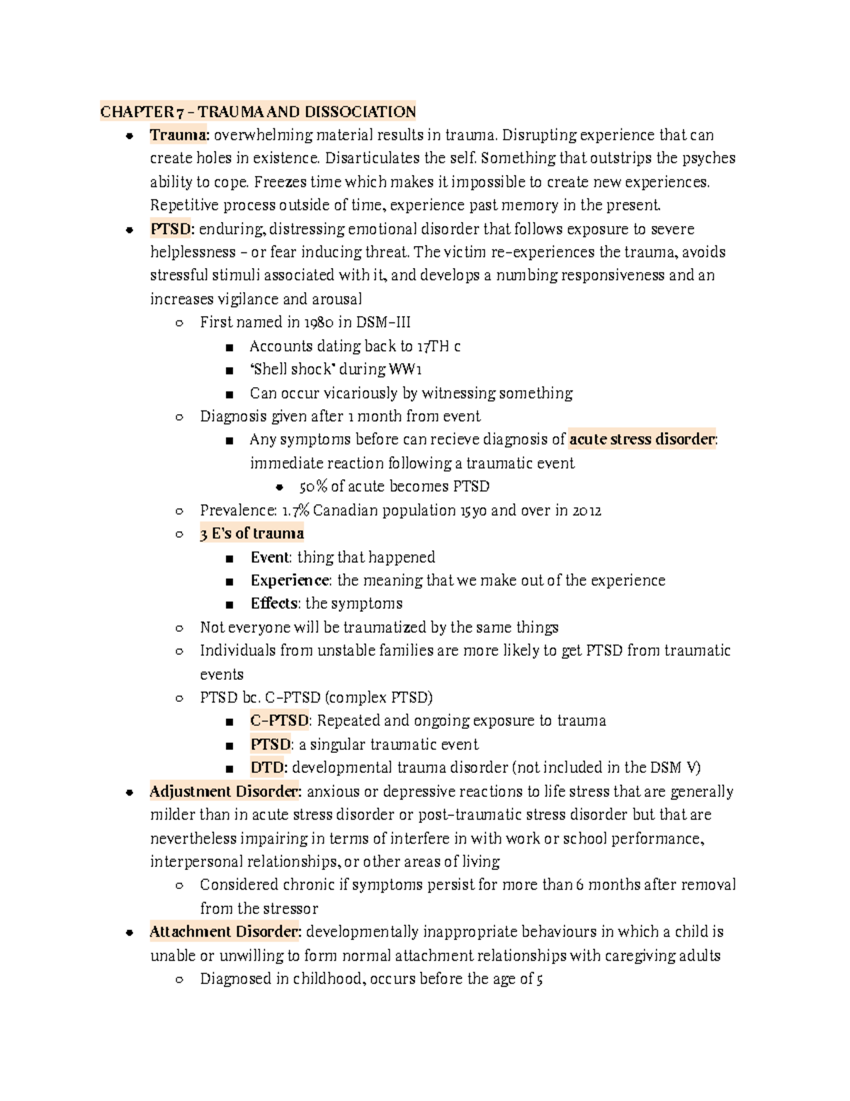 PSYC 339 CH. 7 Trauma & Dissociation - CHAPTER 7 - TRAUMA AND ...